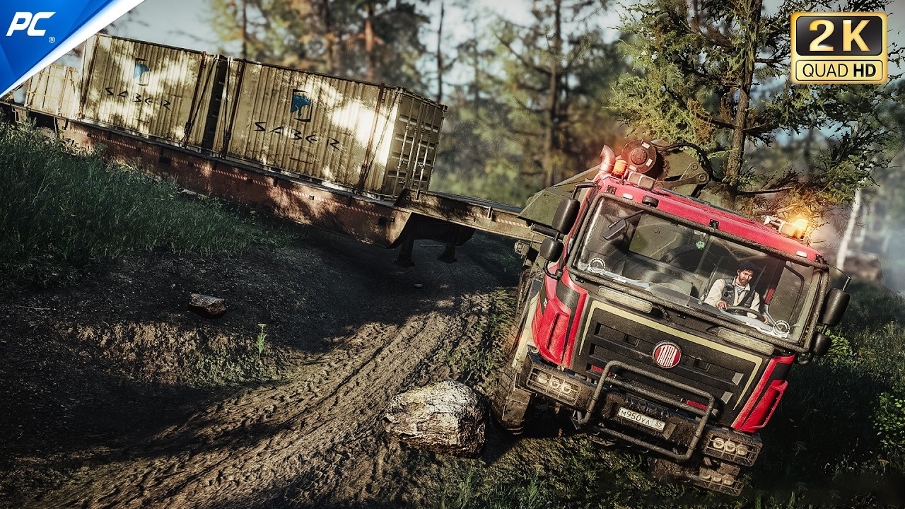 SnowRunner impossible narrow road with Long Cargo Trailer - YouTube