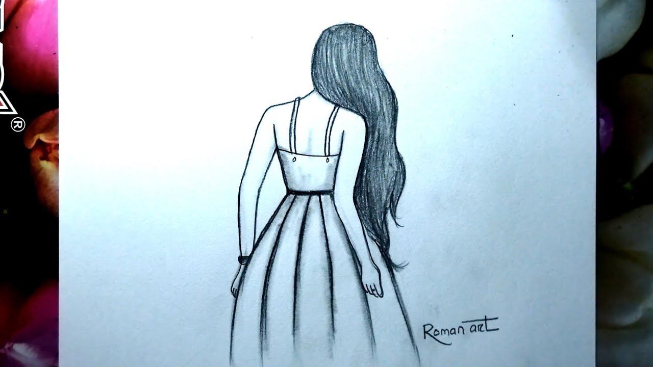 girl with long hair easy drawings - YouTube