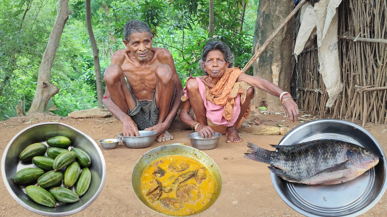 tribe 100years old grandma cooking FISH CURRY with PATAL and eating ...