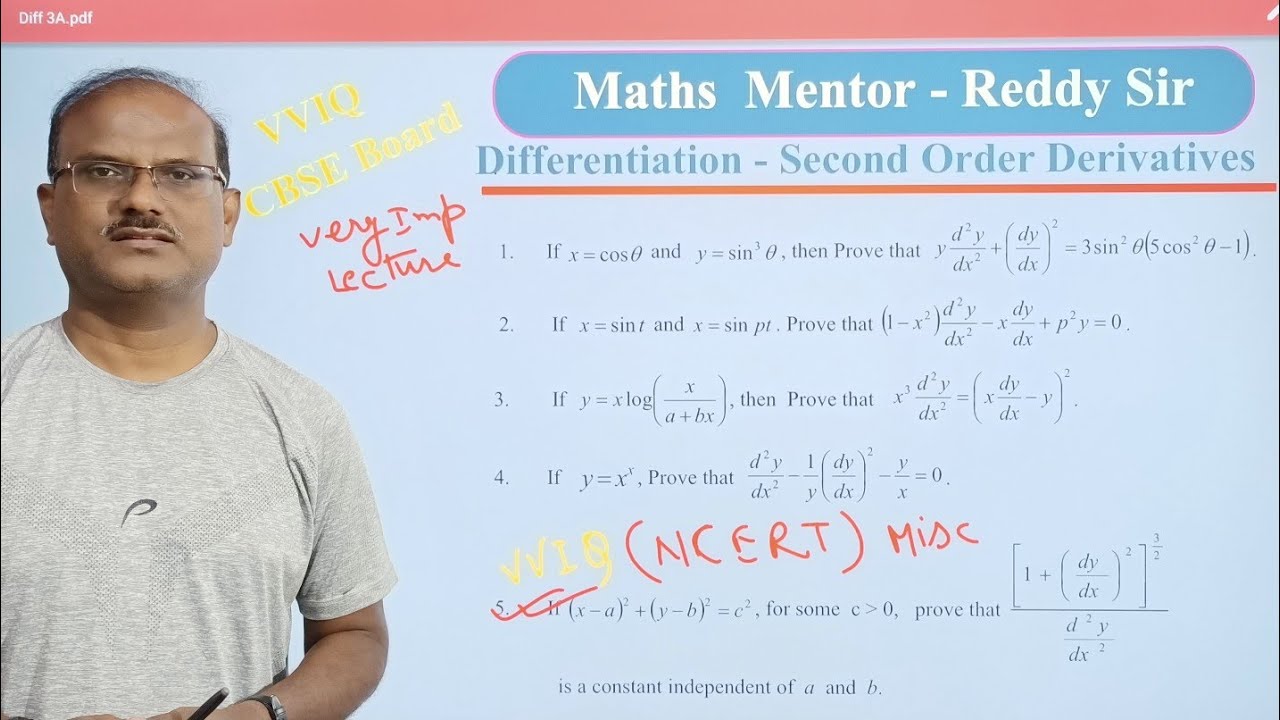 Questions from CBSE Boards on Second Order Derivatives / Double ...