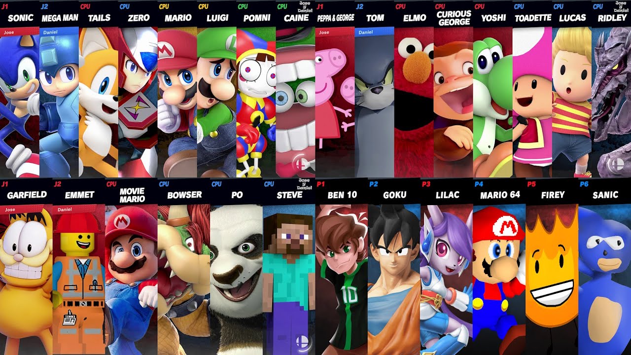 Sonic and Tails vs Pomni and Caine vs Mario and Luigi | Super Smash ...