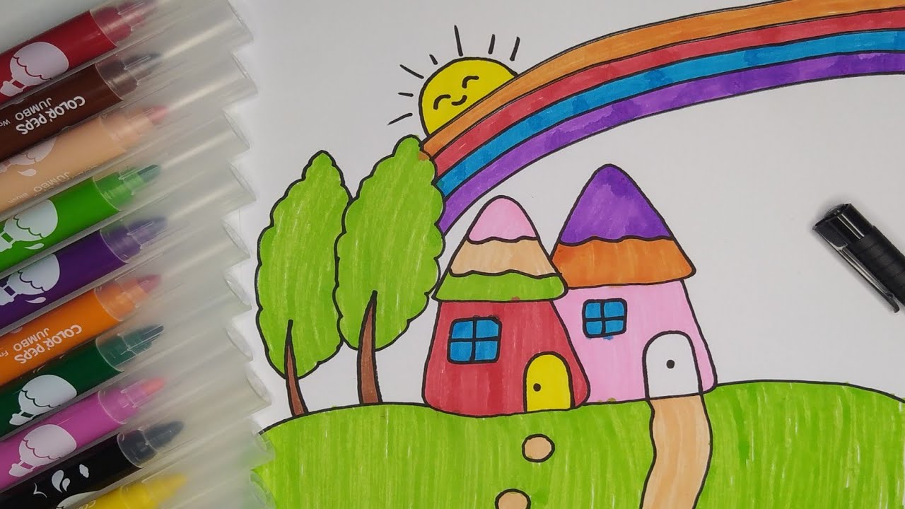 How to Draw a Cute House and easy for kids step by step - YouTube