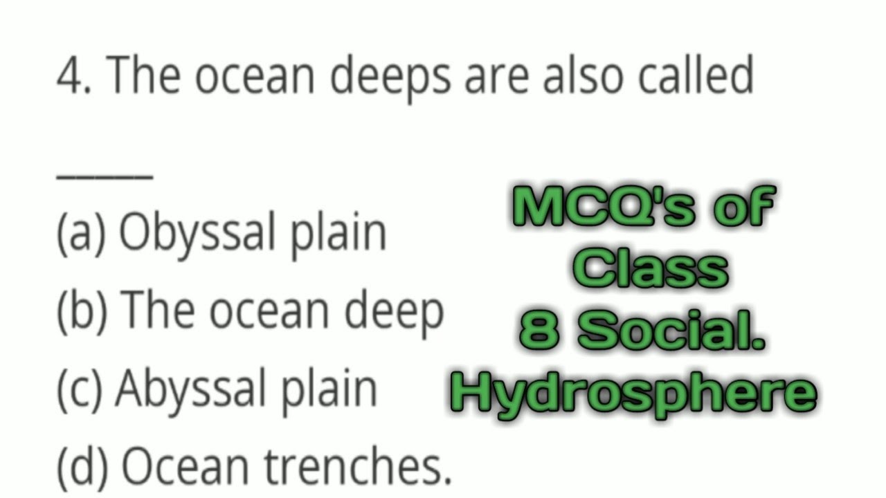 MCQ's of Class 8 Social Hydrosphere karnataka state Board Geography ...