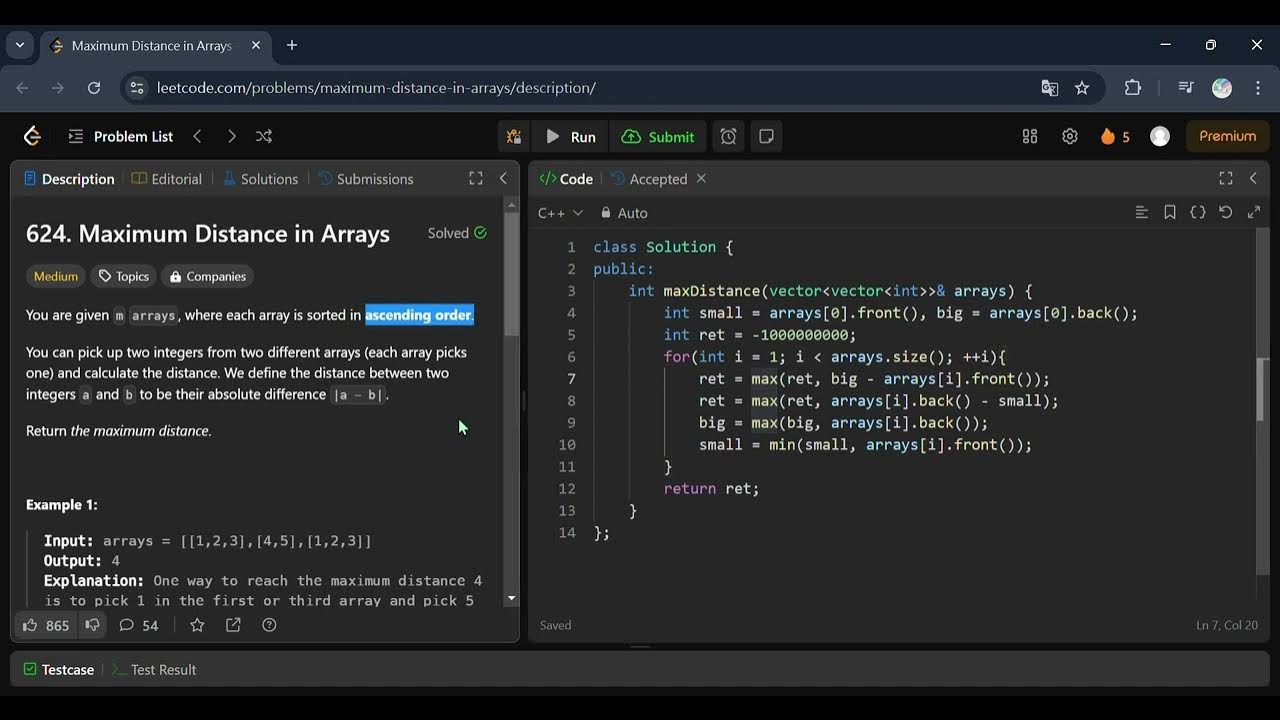 Leetcode 624: Maximum Dustance in Arrays - YouTube