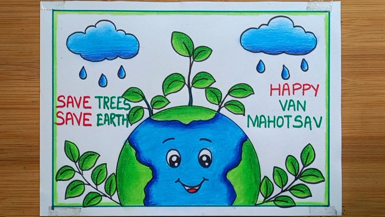 Happy Van Mahotsav Poster Drawing/Van Mahotsav Drawing Easy/Save Trees ...