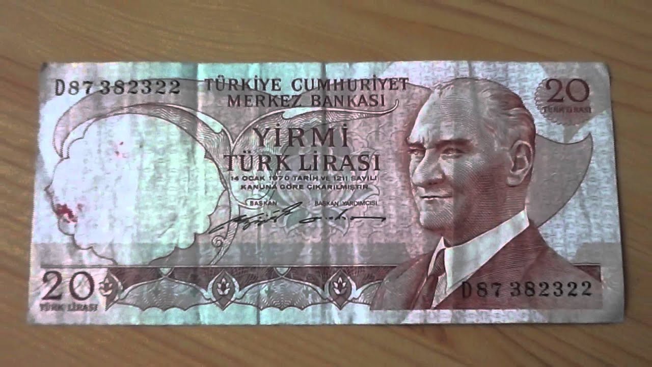 20 Türk Lirasi papermoney banknote of Turkey from the year 1970 - YouTube