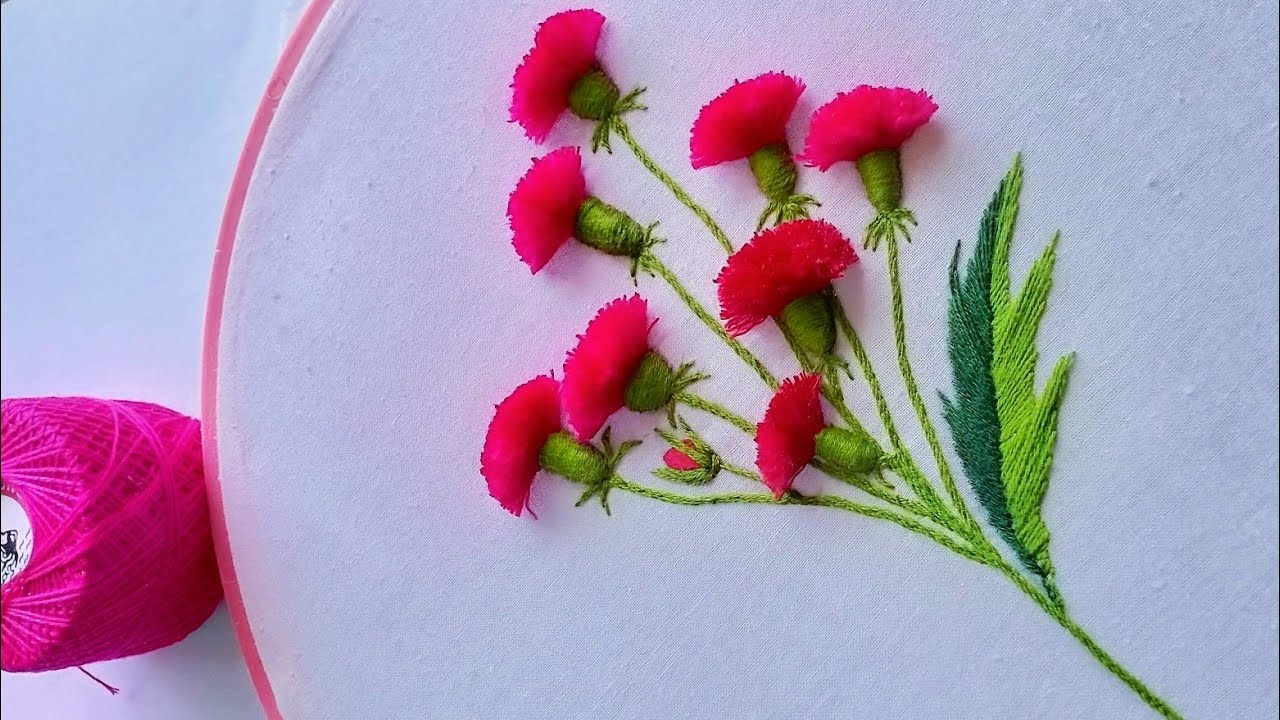 Easy Hand Embroidery Red Marigold Flowers | Menyulam Bunga Marigold ...