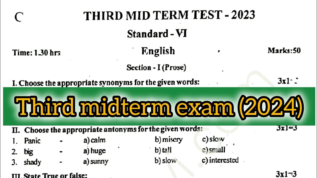 6th English third midterm exam question paper 2024 - YouTube