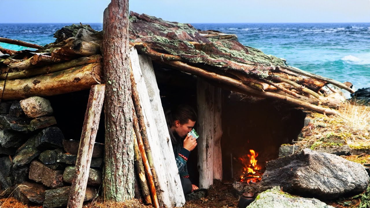 3 Years: Building an Island Shelter in Rain & Sun - CATCH & COOK - YouTube