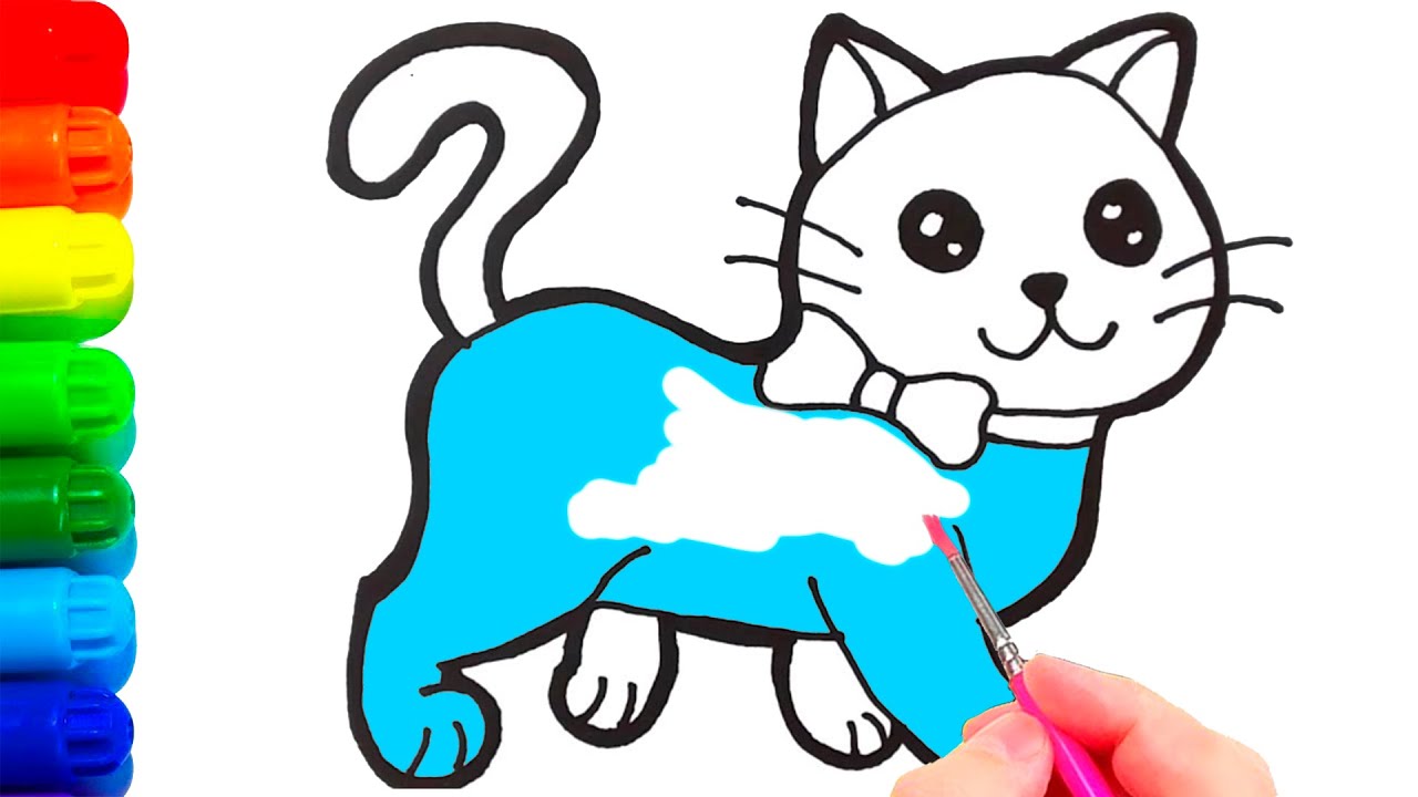 How To Draw a Cat and how to draw a colorful rainbow - YouTube