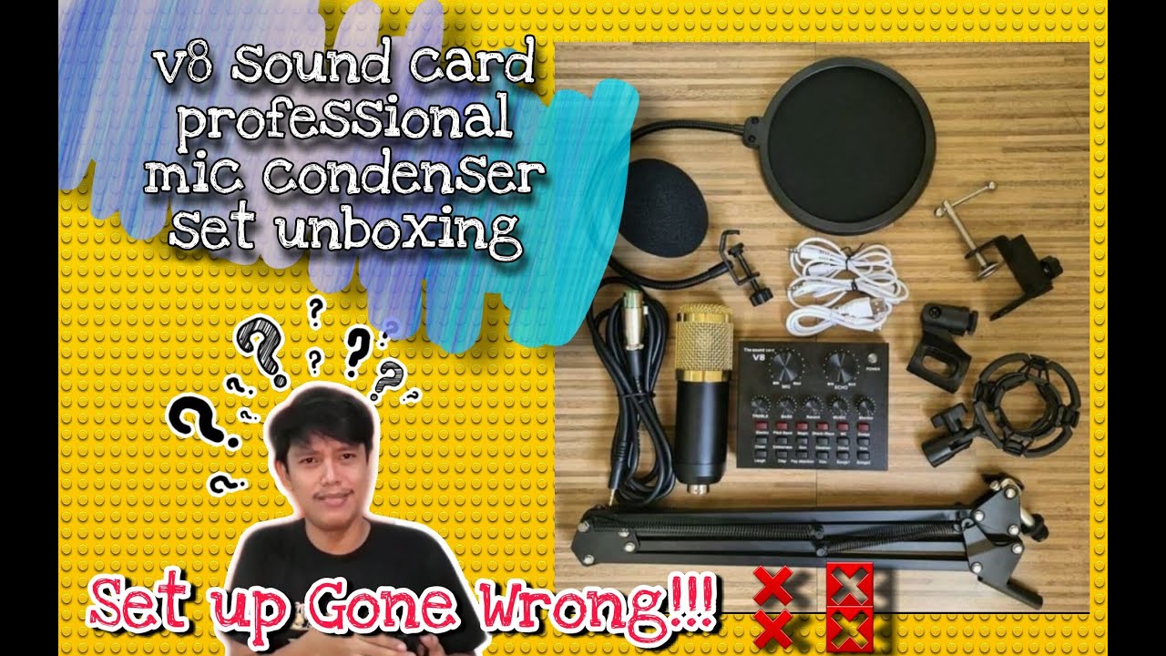 V8 SOUND CARD | PROFESSIONAL MIC CONDENSER | SET | UNBOXING - YouTube