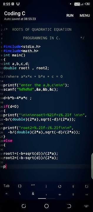 roots of QUADRATIC EQUATION programming in C #pravarti01 - YouTube