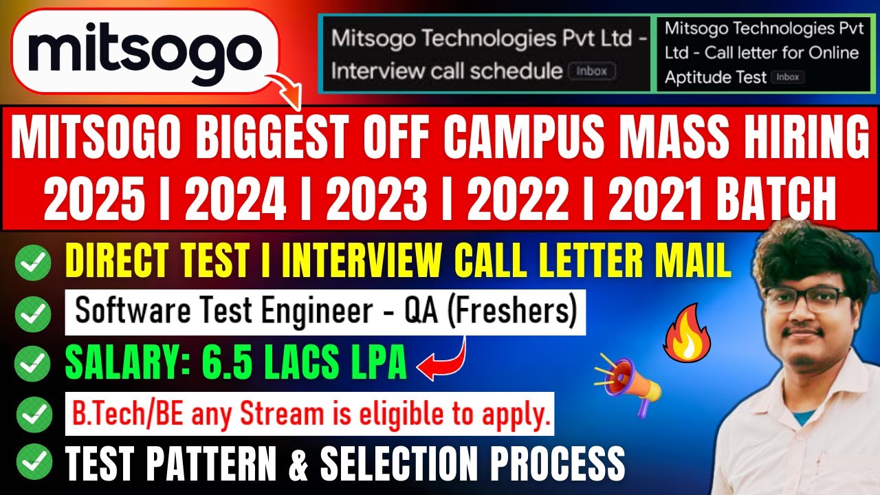 Mitsogo Biggest Direct Test Hiring | OFF Campus Drive | 2025-2021 Batch ...