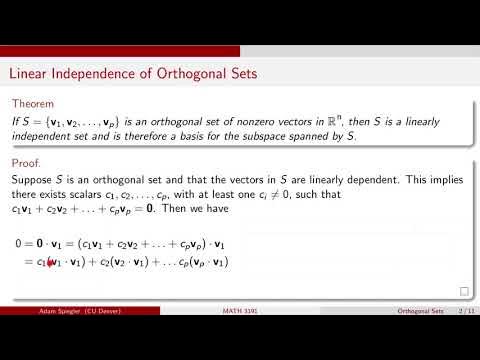 MATH 3191: Orthogonal Sets and Linear Independence - YouTube