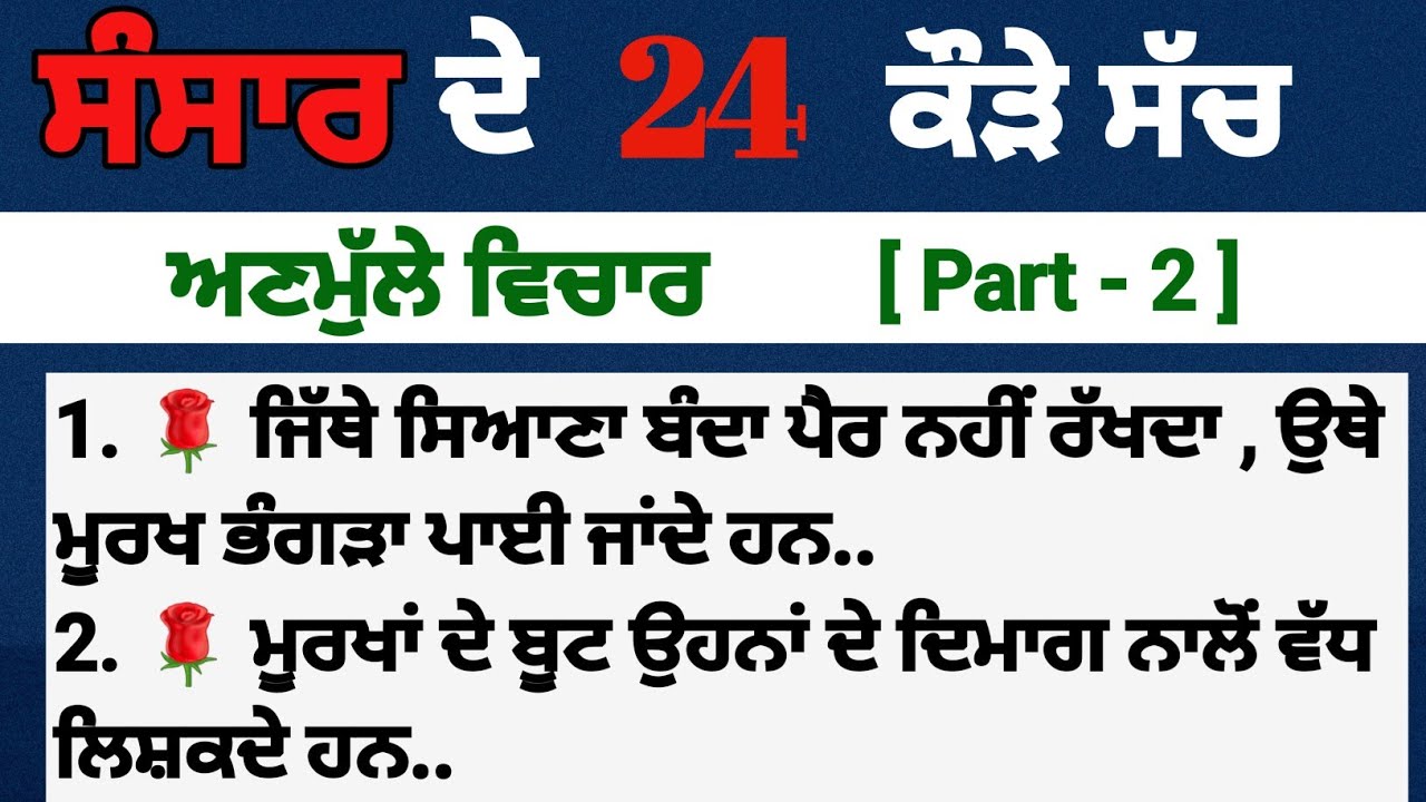ਸੰਸਾਰ ਦੇ 24 ਕੌੜੇ ਸੱਚ / anmol vichar / anmol vachan / punjabi quotes ...