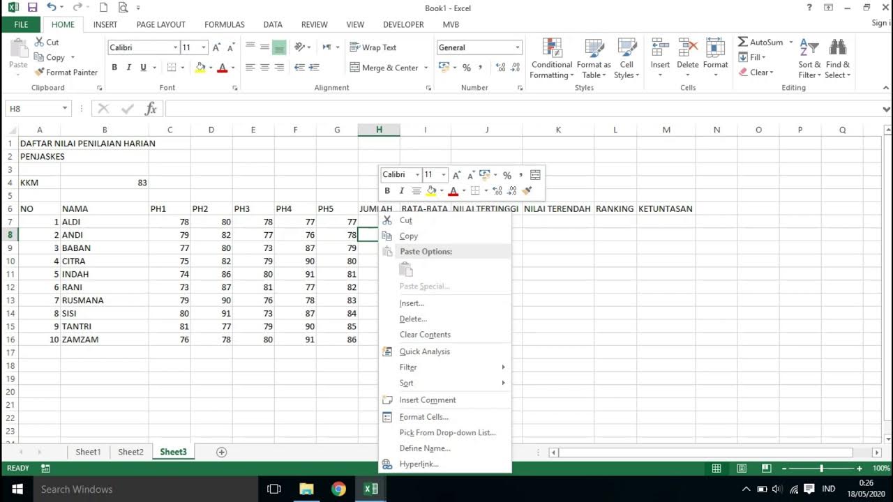 Tutorial Membuat Daftar Nilai Siswa dengan fungsi excel sederhana - YouTube