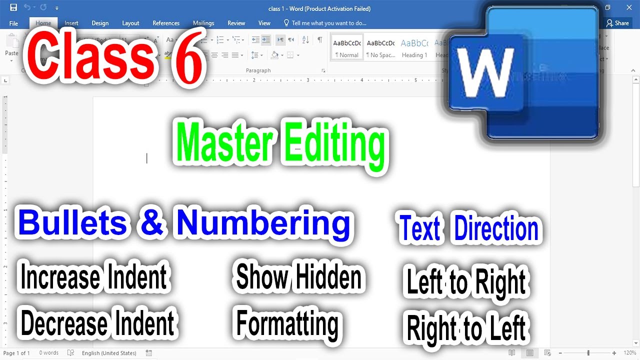 MS Word Tutorial Class 6: Bullets | Numbering | Increase or decrease Indent | Text Direction ...
