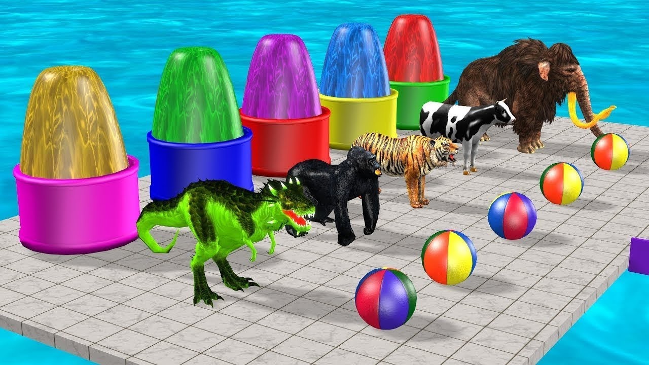 Cartoon Animal Choose run Game With Elephant Gorila Dinosaur Cow Lion ...