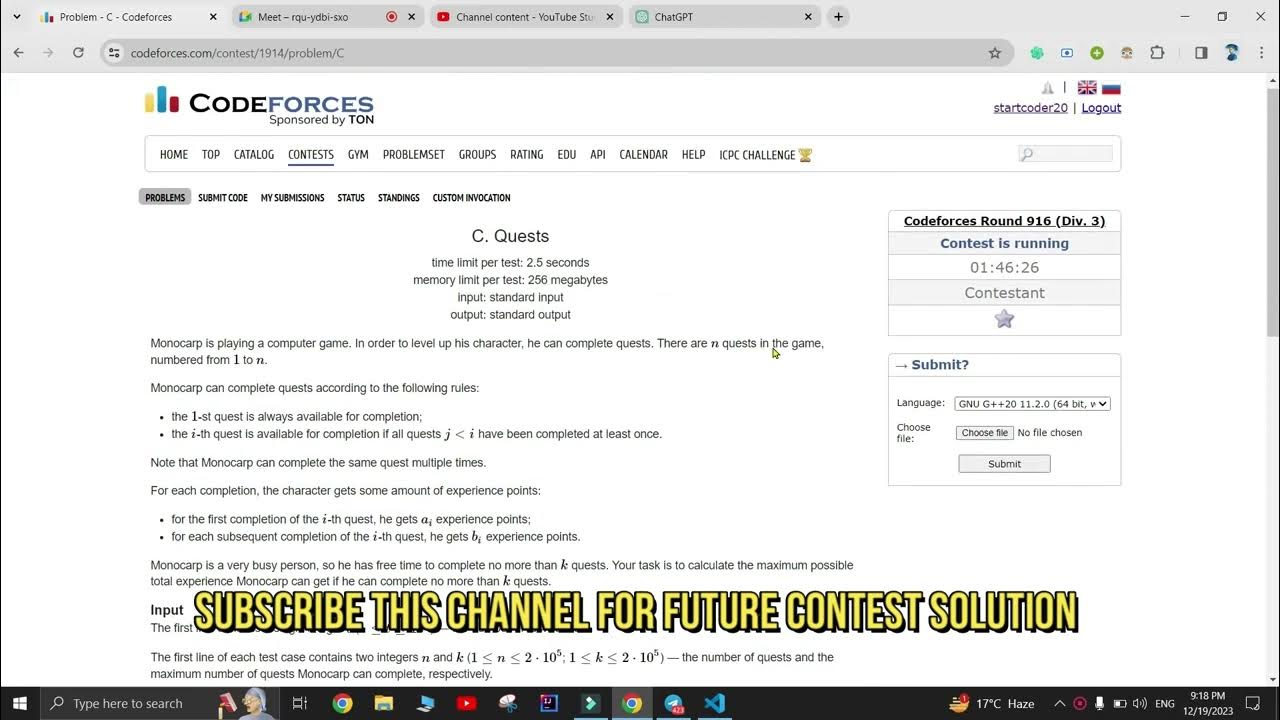 C Quests C Solution Codeforces Round 916 Div 3 Youtube