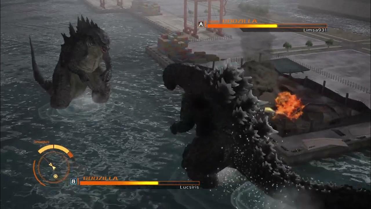 [PS4 godzilla] ゴジラ(スパイラル熱線) vs ギャレゴジ 港の対戦二回目 godzilla spiral breath vs godzilla 2014 in harbor ...
