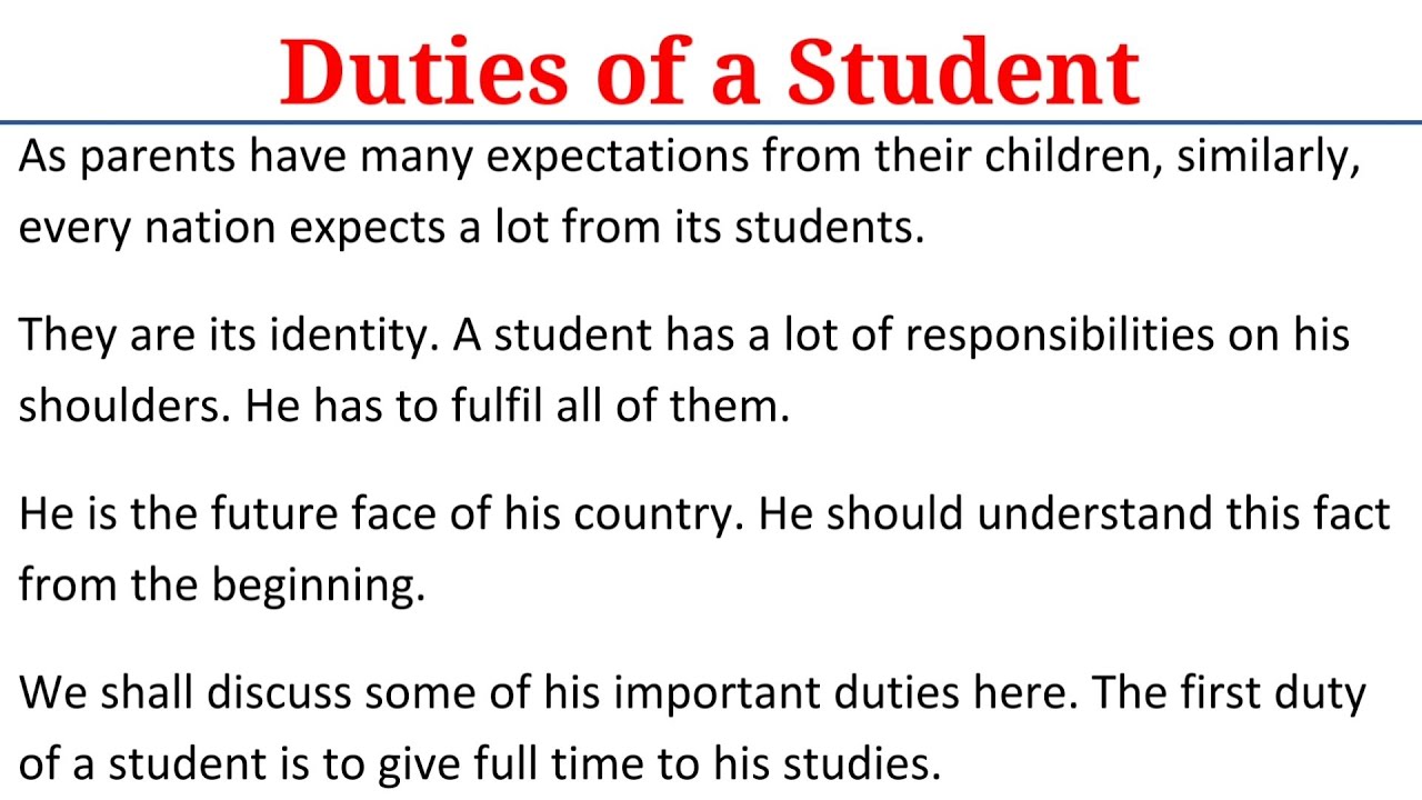 Duties of a student essay in English | Vidyarthi ke duties par English ...