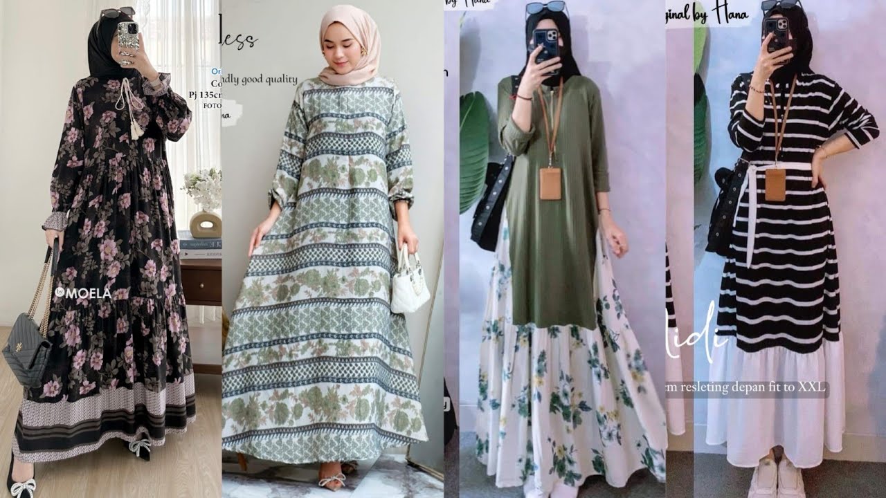 GAMIS CANTIK MOTIF TERBARU SIMPEL ELEGANT ||MODEL GAMIS KEKINIAN 2024 ...