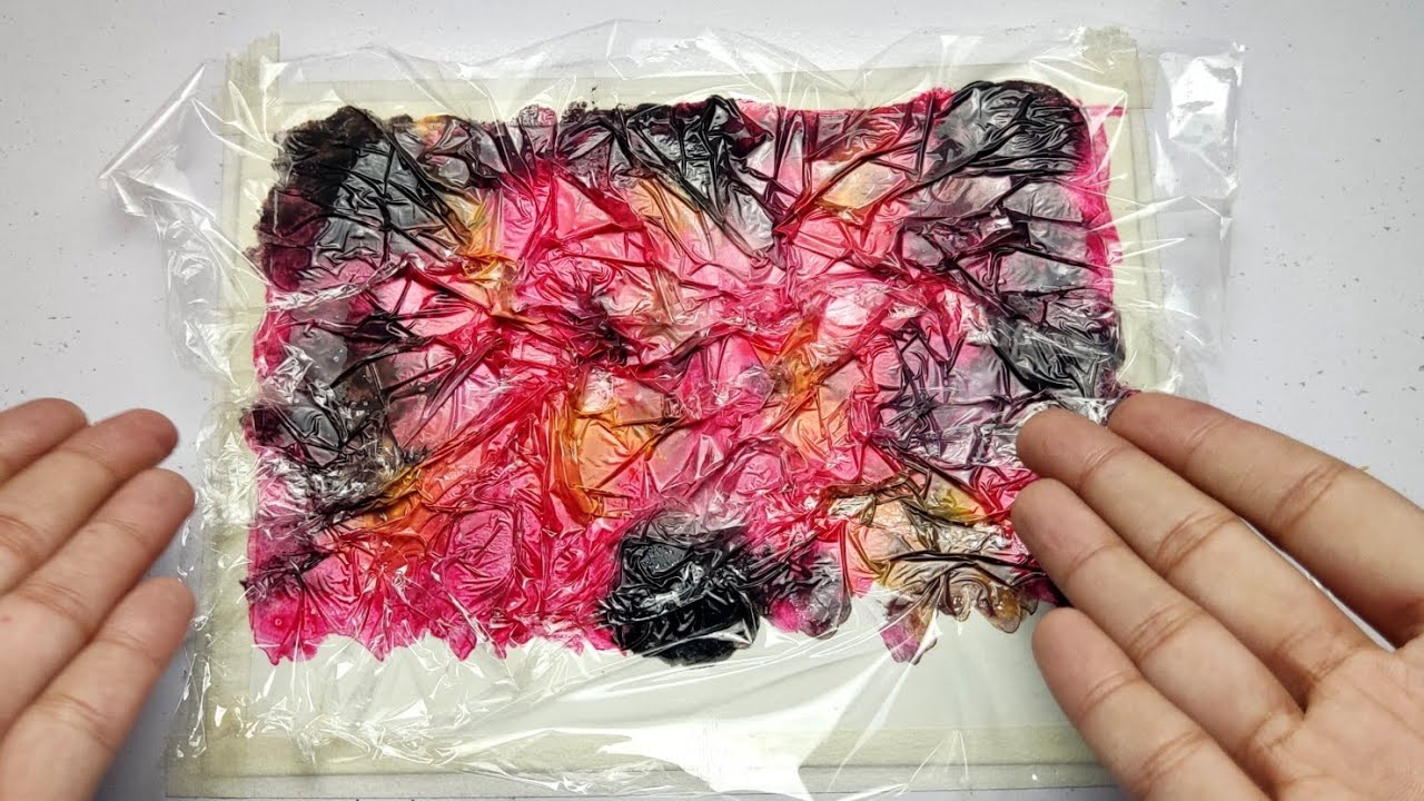 How to make Red Moonlight painting using plastic wrap for beginners ...