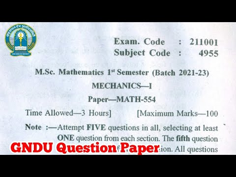 Gndu Msc Mathematics 1st Semester Mechanics Question Paper || Msc ...