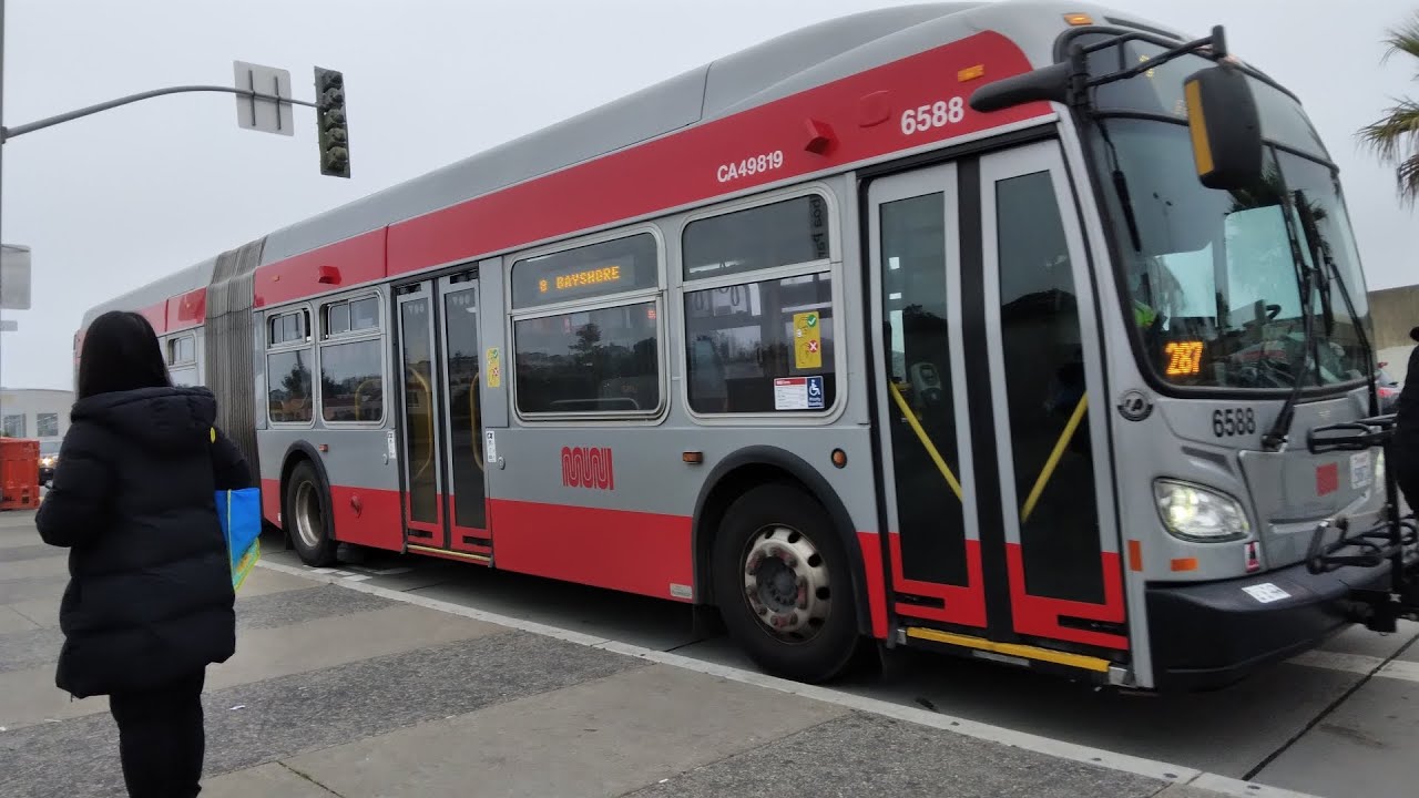 SF Muni 2016 New Flyer XDE60 #6588 on Route 8 Bayshore - YouTube