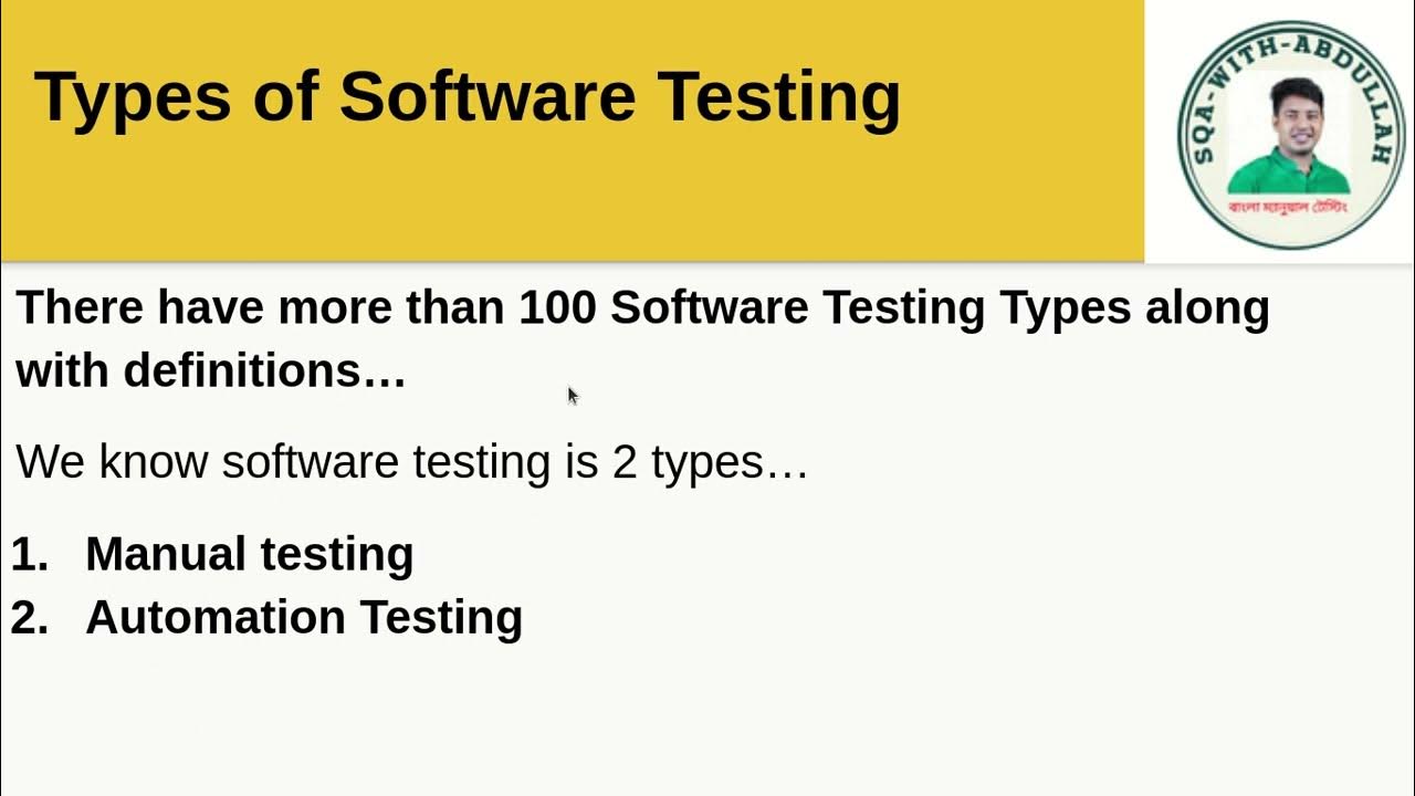 9. Types of Software Testing | SQA With Abdullah | - YouTube