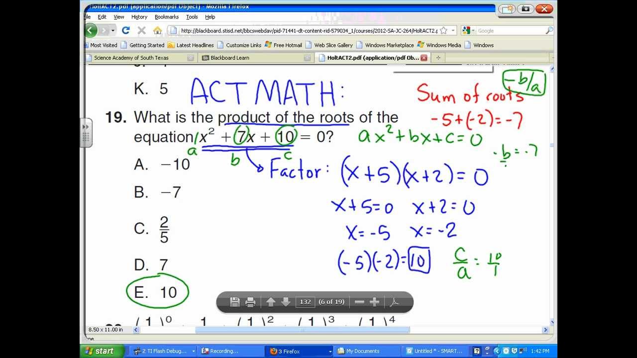 ACT Math: Sum and product of the roots for a quadratic equation - YouTube