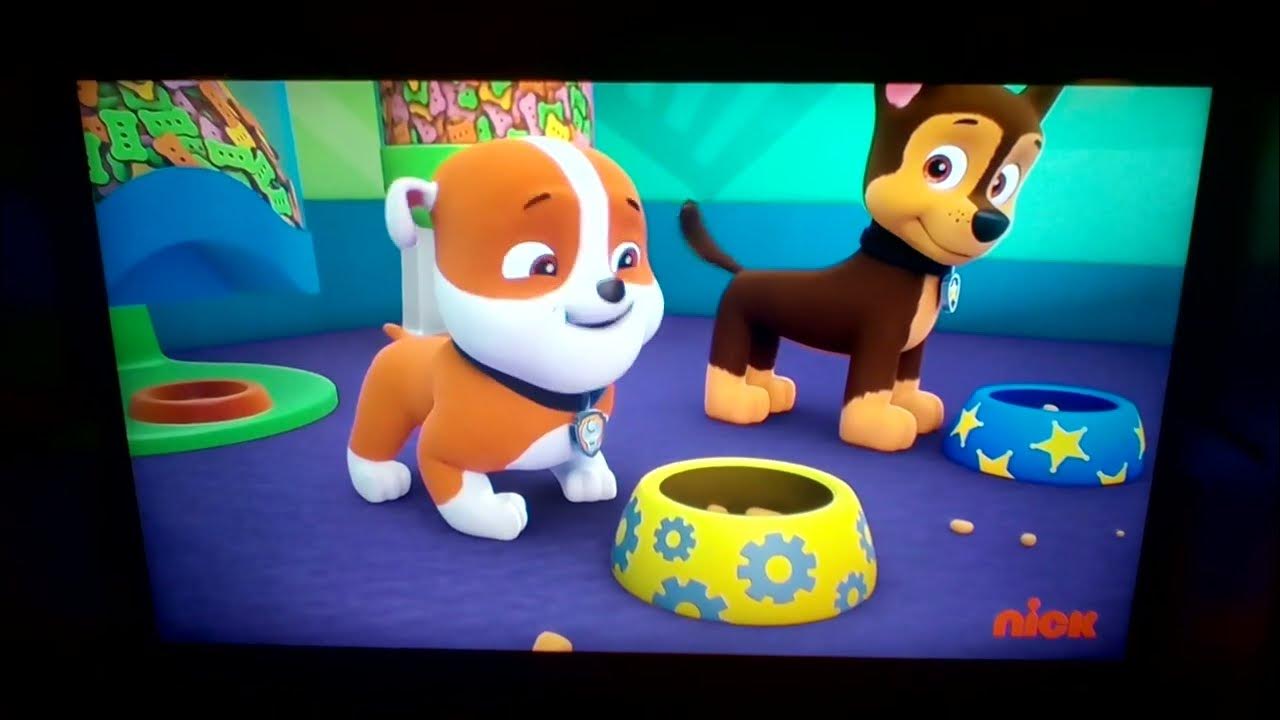 Paw Patrol Pups Save A Lucky Collar Clip Rubble And Chase Eating Mr Porters Mini Pies And Burping