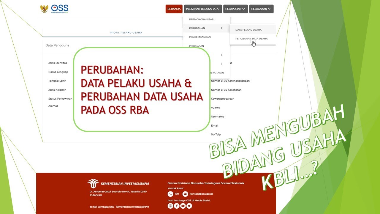 Tutorial Perubahan Data Pelaku Usaha dan Perubahan Data Usaha pada OSS ...