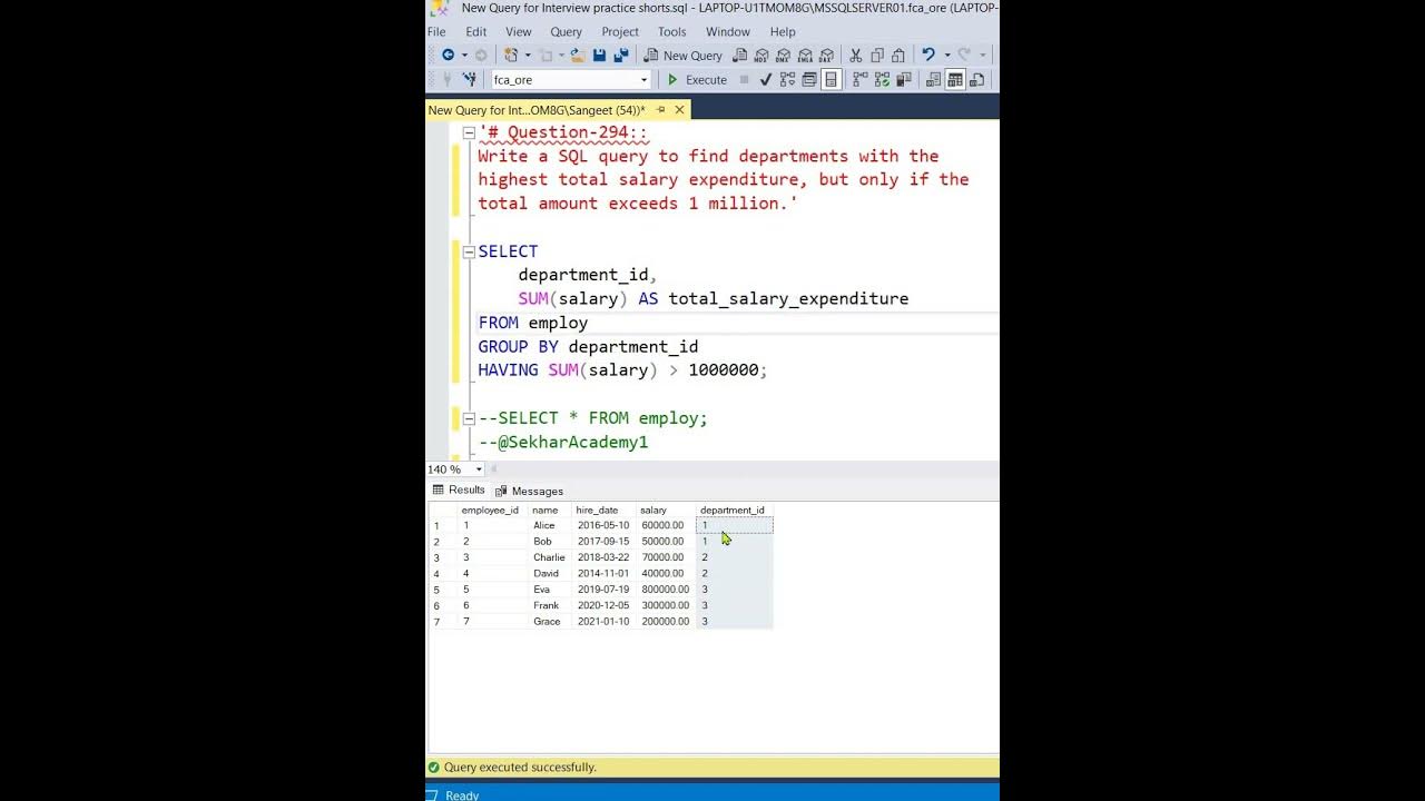 SQL Interview Question 294 | #shorts #ytshorts #youtubeshorts #sql #mysql #interview ...