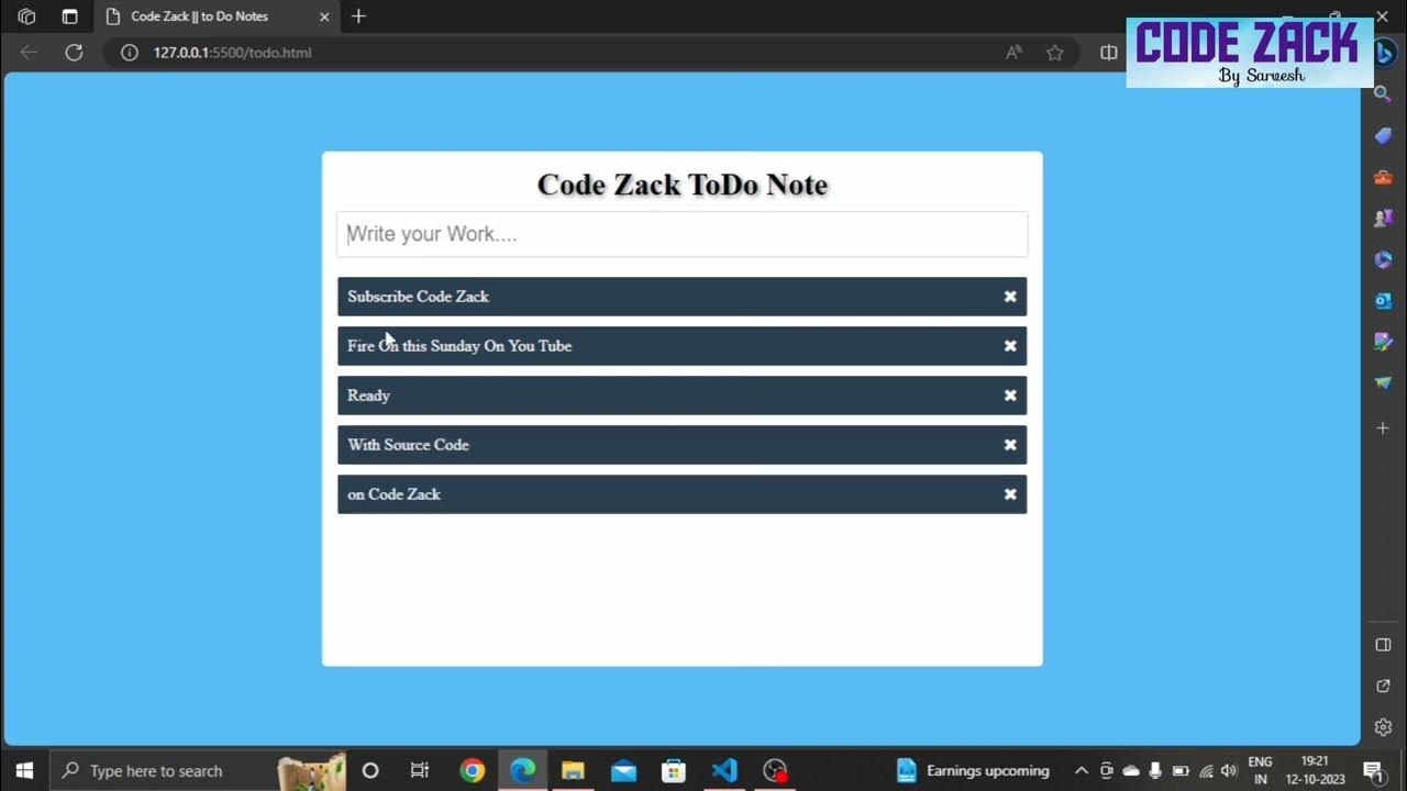 To Do List Webapp Shots Preview Code Zacks Sunday Fire Project Codezack Html Youtube