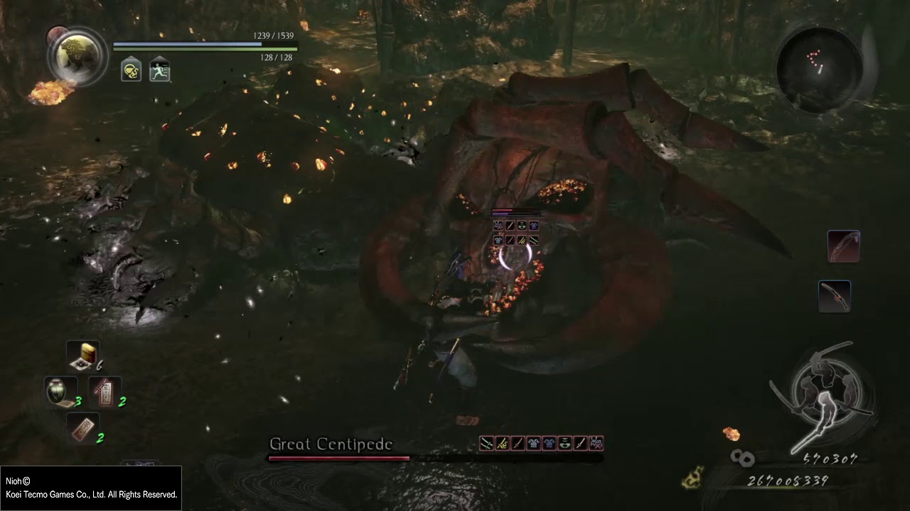 Nioh level 1 - Way of the Nioh - Great Centipede Boss Fight - YouTube