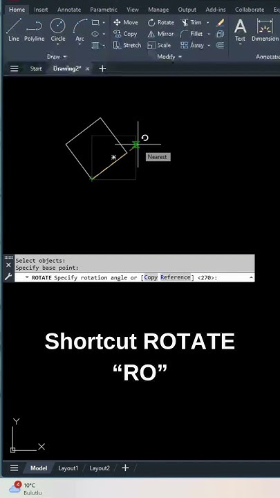 AutoCAD'de ROTATE Komutu Nasıl Kullanılır? 🚀 How to Use the RO Command ...