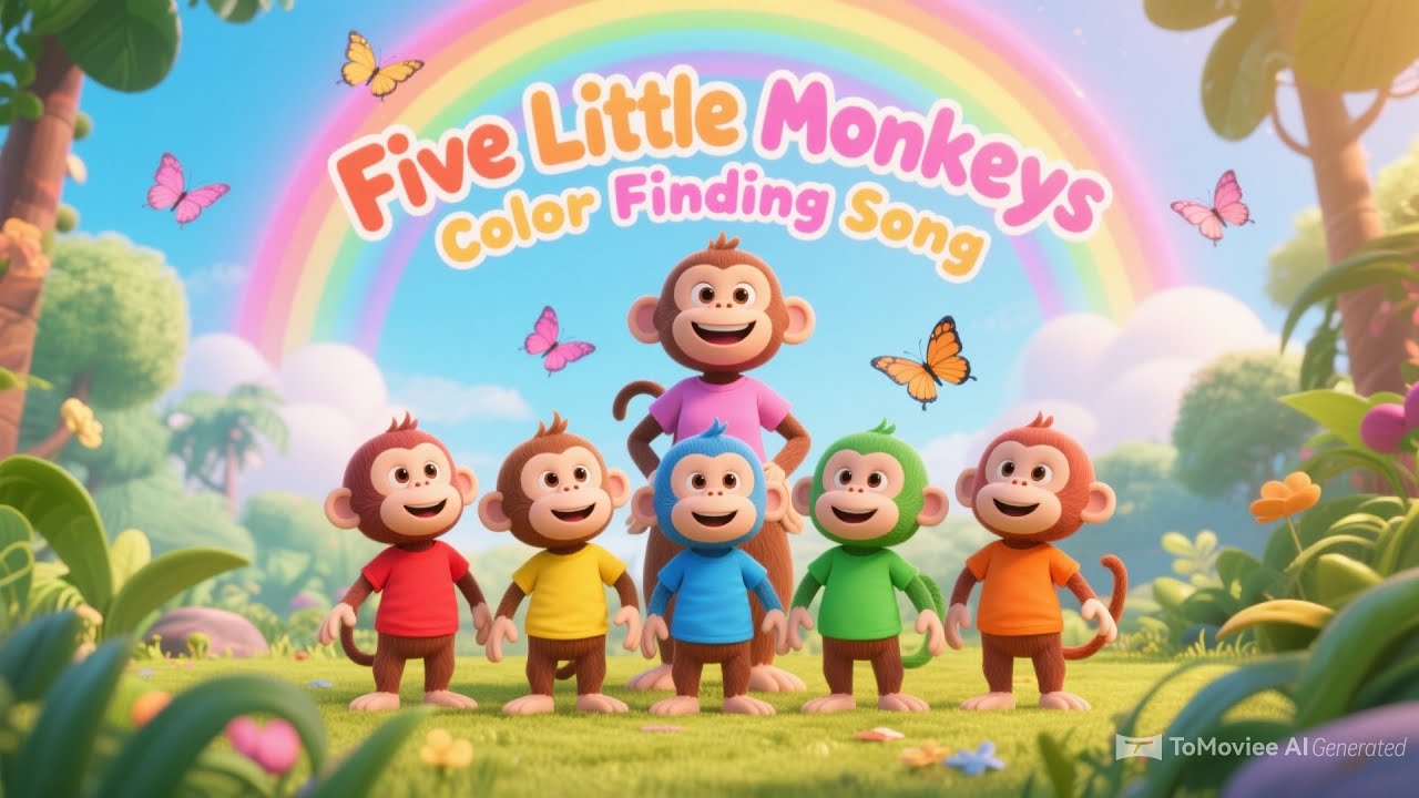 Five Little Monkeys Color Finding Song 🌈 | Learn Colors for Kids | Fun ...