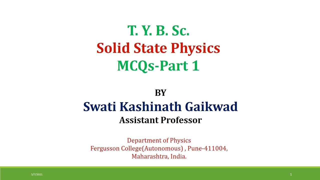 T.Y.B.Sc. Solid State Physics MCQs Part 1 - YouTube