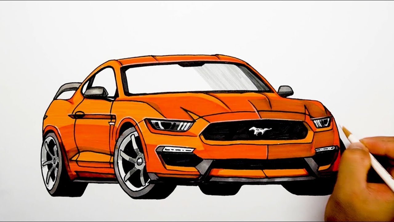 How to draw a car - Ford Mustang - Coloring #2 - YouTube