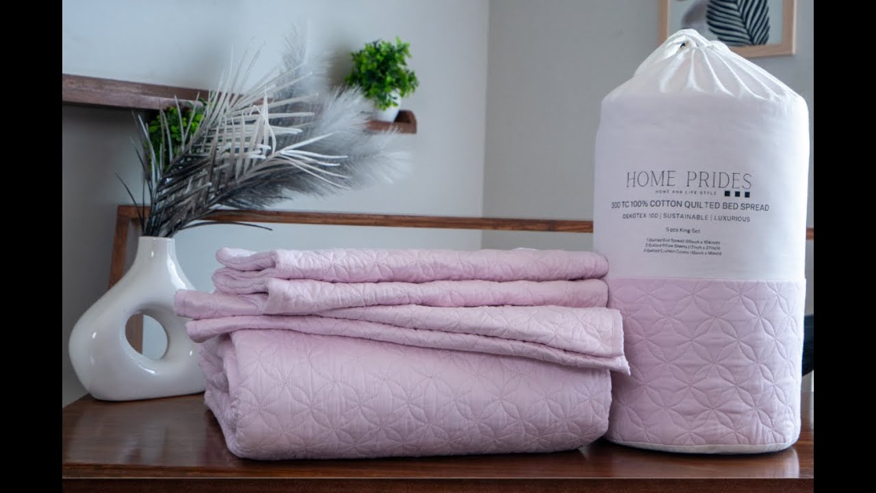 5 Piece Quilted Bed Spread Set - Pure Cotton | Oeko-Tex Certified ...