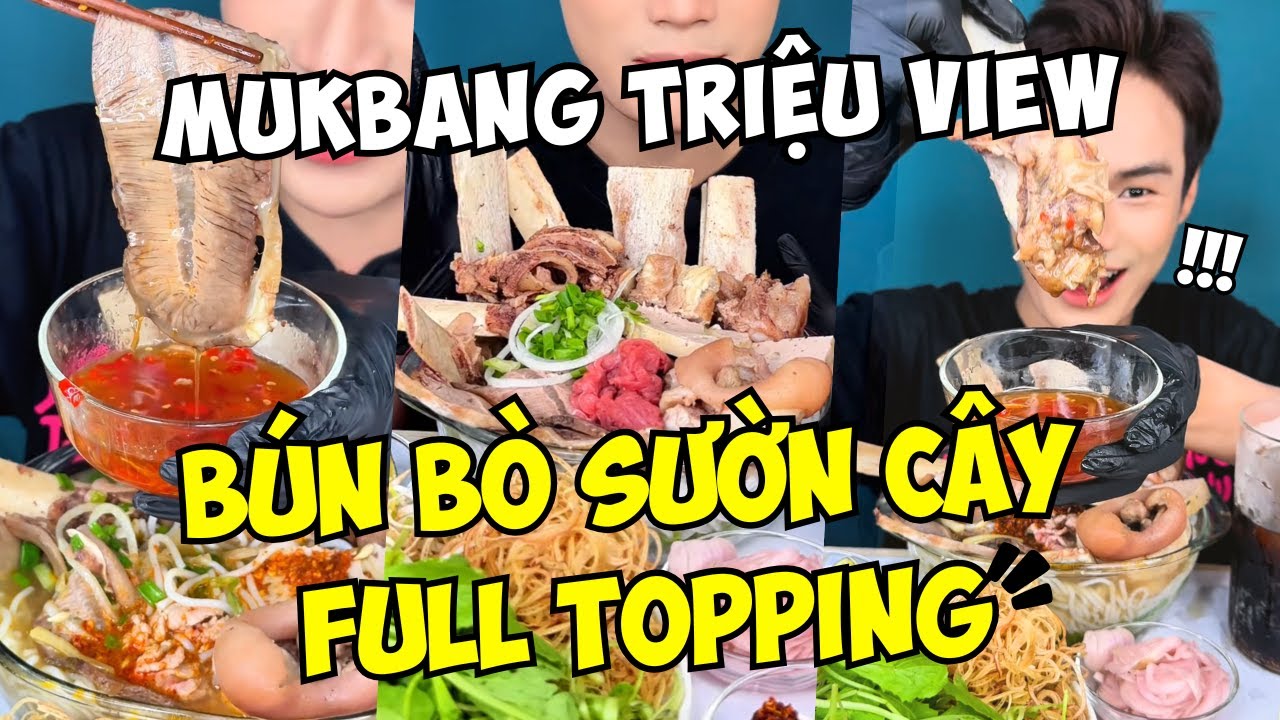 Mukbang Bún Bò Sườn Cây Siêu Topping | Mukbang Vietnamese Beef Noodles ...