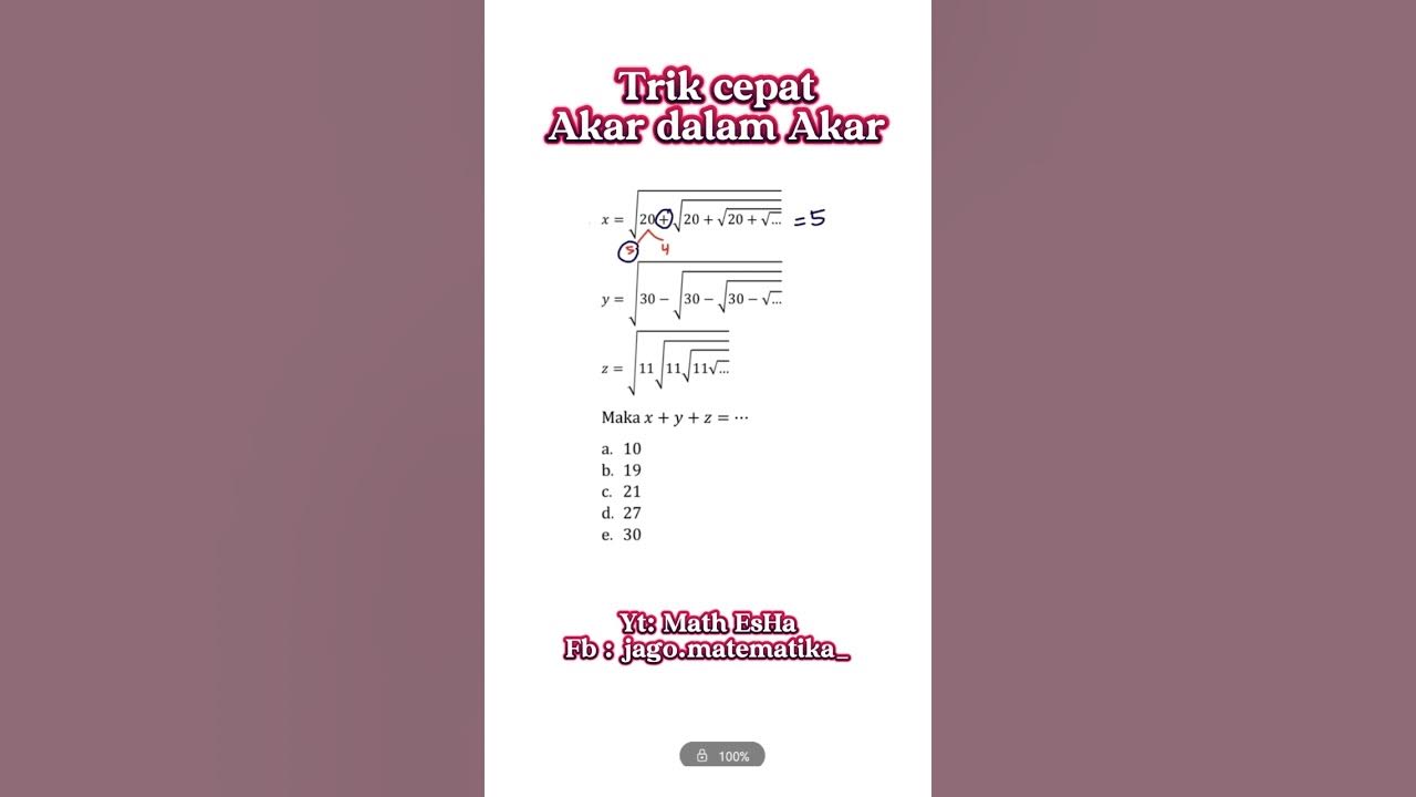 TRIK CEPAT SOAL AKAR DALAM AKAR MATEMATIKA DASAR - YouTube