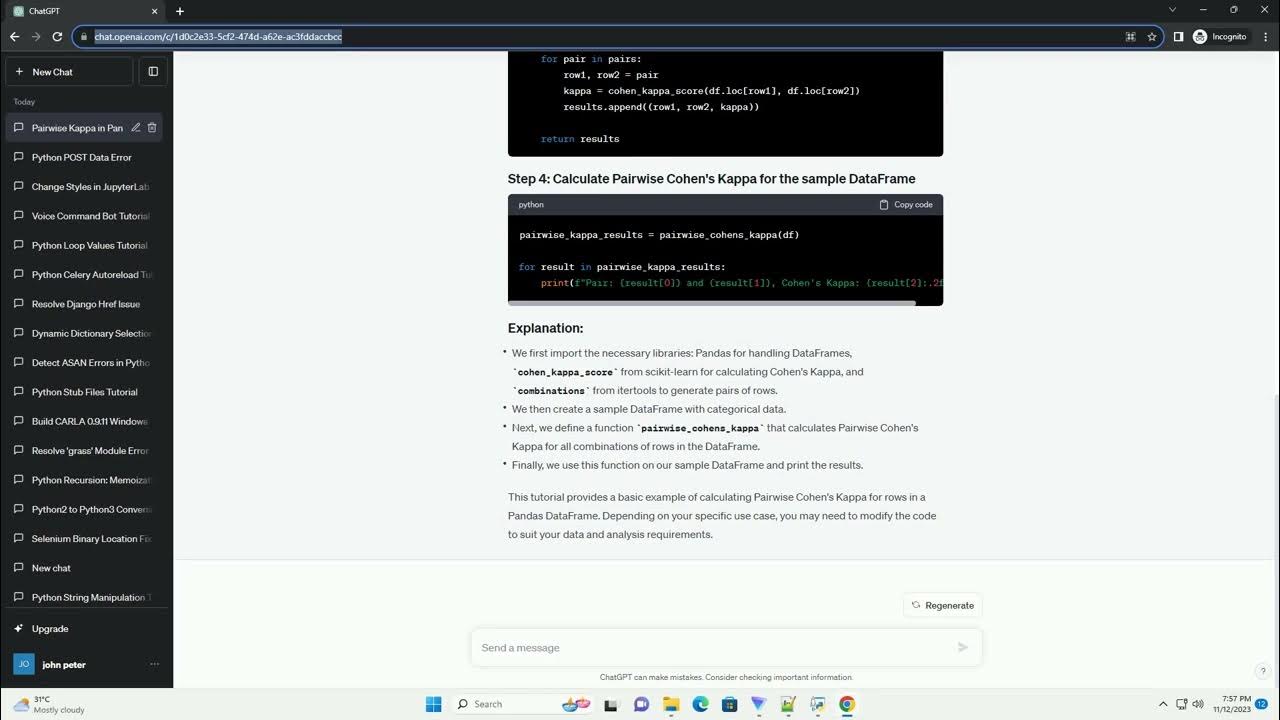 Pairwise Cohen s Kappa of rows in DataFrame in Pandas python - YouTube