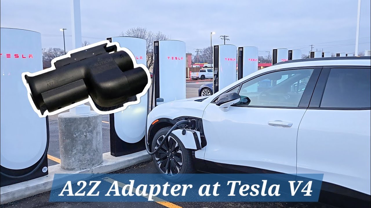 A2Z Typhoon CCS to Tesla NACS Adapter used for Charging Blazer EV at a ...