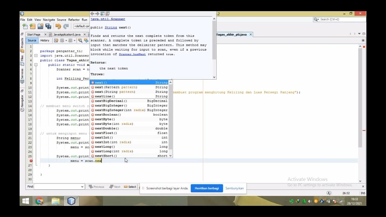 Program Luas & Keliling Persegi Panjang menggunakan menu switch case ...