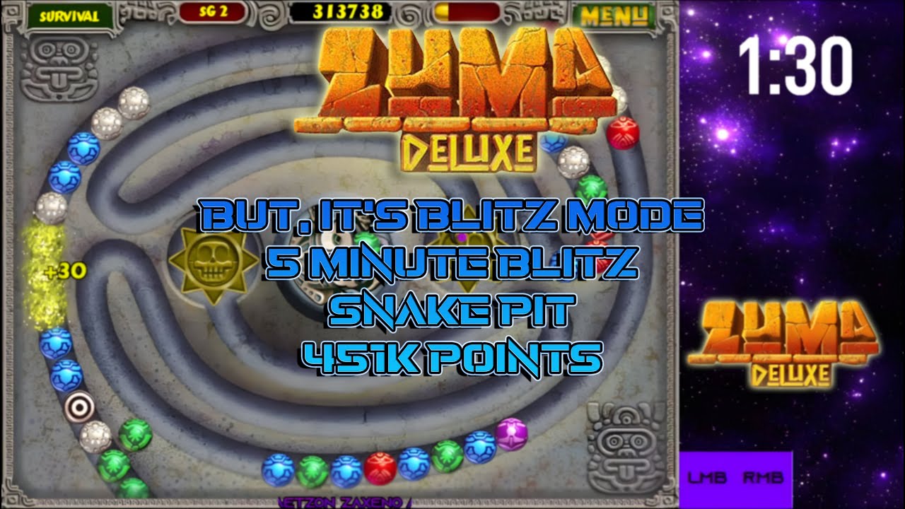 Zuma Deluxe but 5 Mins Blitz Mode | Snake Pit - 451K Points - YouTube