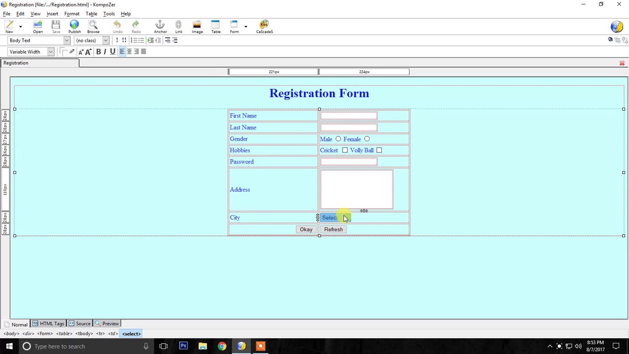 Java Script Tutorial Registration Form Validation Part 3select Menu Youtube 9949