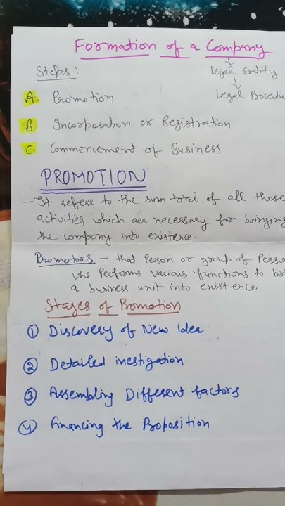 Formation of a Company part 1 #promotion #stages of promotion #company ...