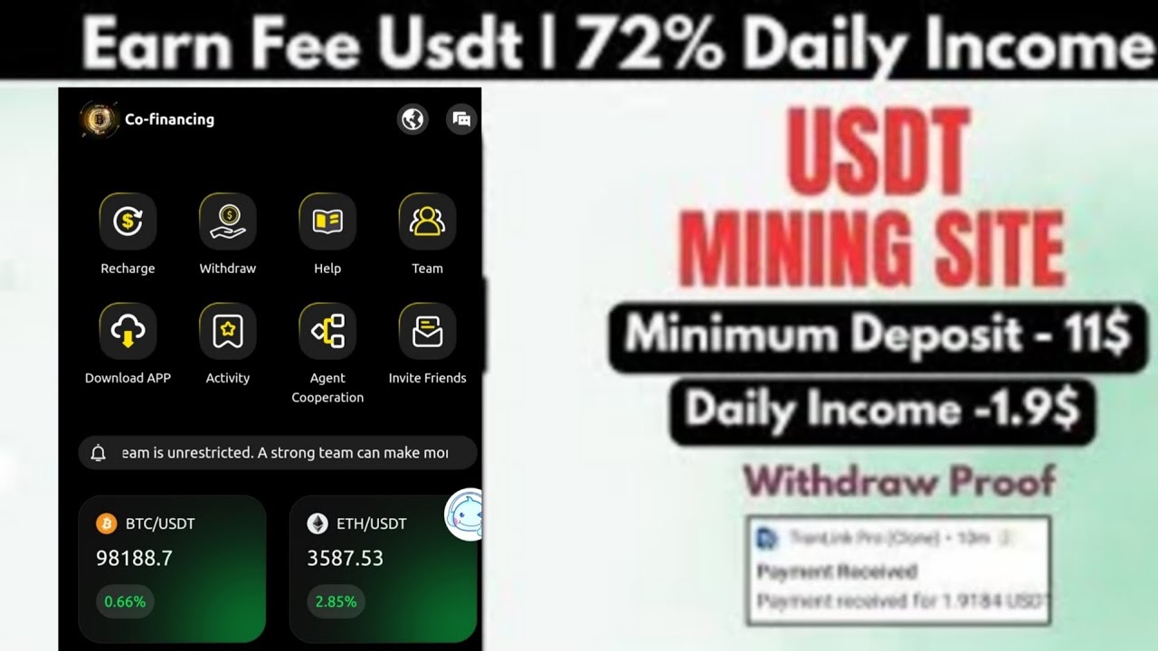 New Co- Financing site 2024 ! Profitable USDT Earning Project | Best USDT Earning !Site Make ...